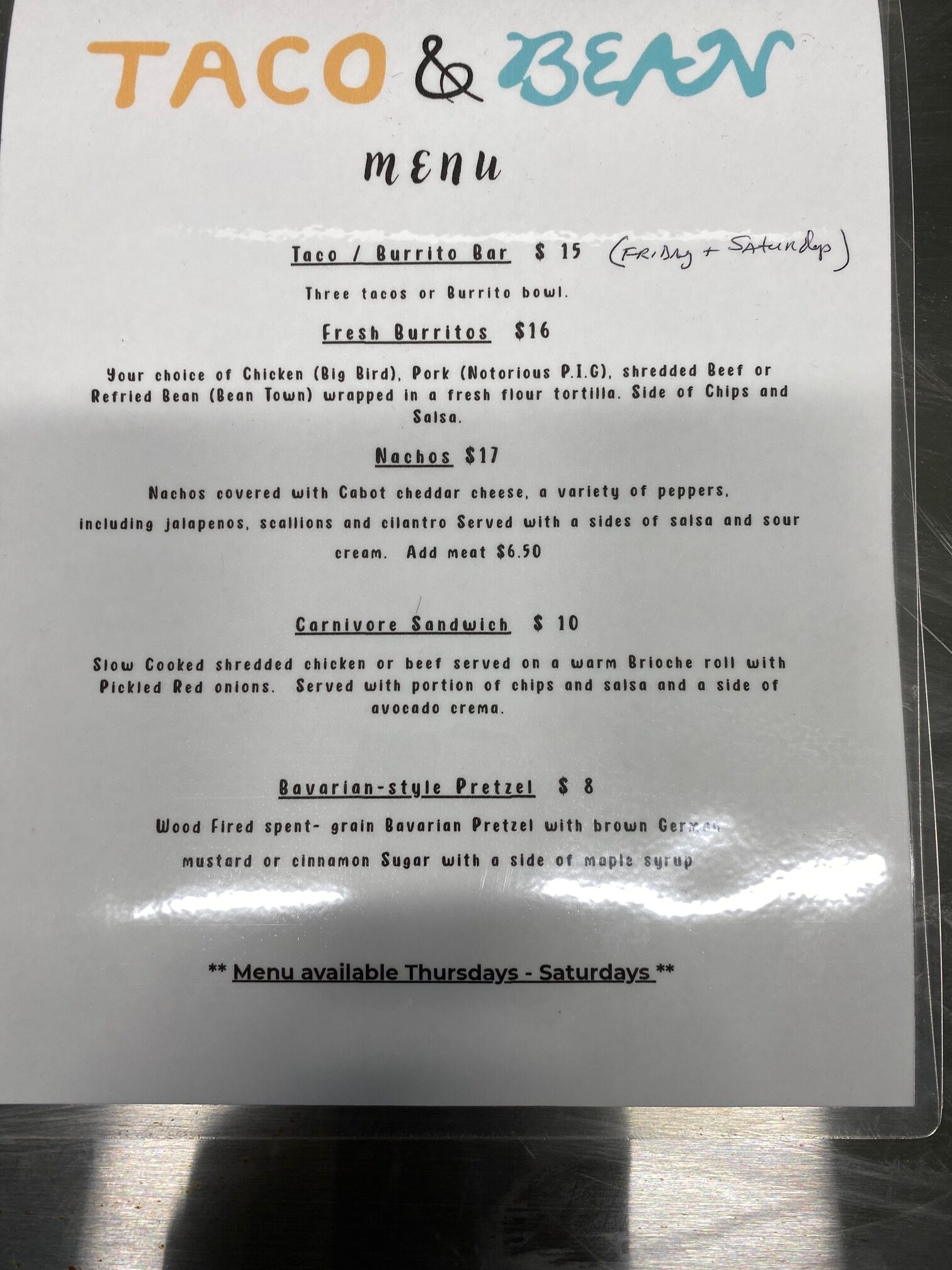 Food Menu ( Brandon) – Foley Brothers Brewing
